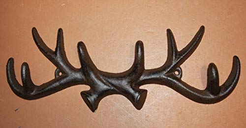 Southern Metal Wall Mounted Deer Head Antler Coat Hat Rack Wall Hooks, Solid Cast Iron Bundle of 5