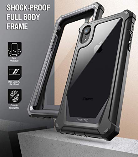 Poetic iPhone XR Case, Guardian [Scratch Resistant Back] Full-Body Rugged Clear Hybrid Bumper Case with Built-in-Screen Protector for Apple iPhone XR 6.1" LCD Display Black