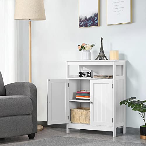 Yaheetech Bathroom Floor Storage Cabinet, Wooden Free Standing Storage Organizer with 2 Doors & Adjustable Shelves, for Living Room Hallway, White