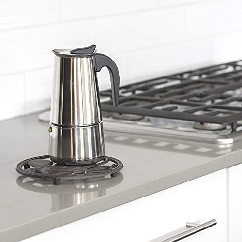 gasaré, Trivet for Hot Dishes, Pots and Pans, Metal Trivet, Octopus Design, Cast Iron, Rubber Feet Caps, Ring Hanger, 8 Inches, Brown Finish, 1 Unit