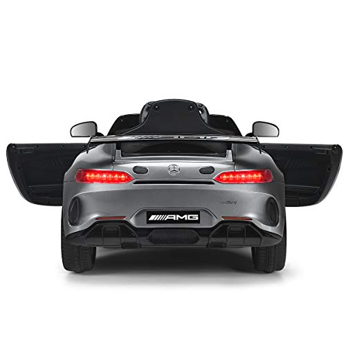Costzon Ride On Car, 12V Licensed Mercedes Benz AMG Electric Vehicle w/Remote Control, Opening Doors, Head/Rear Lights, Swing Function, MP3 USB TF Input, Horn, High/Low Speed for Kids (Silver)