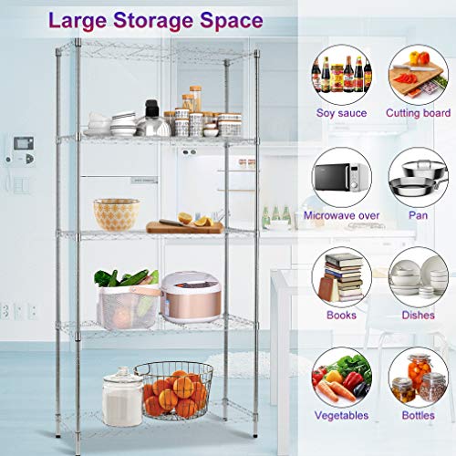 Storage Shelves Metal Wire Shelving Unit, 5-Tier NSF Heavy Duty Height Adjustable Utility Steel Garage Shelving with Leveling Feet, 36" L X 14" W X 72" H Commercial Grade Organizer Shelf Rack, Chrome
