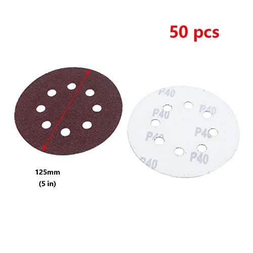 Antrader 50 PCS 5 Inch 40 Grit Sanding Disc 122mm 8 Hole Hook and Loop Sandpaper Air Power Angle Grinder Sander Disk Abrasive Tools Polising Pad for Random Orbit Sanders