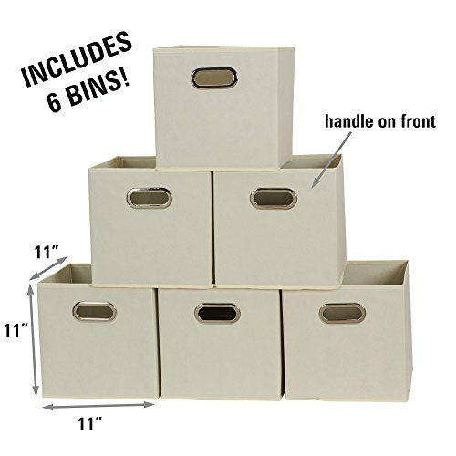 Household Essentials 82-1 Foldable Fabric Storage Bins | Set of 6 Cubby Cubes with Handles | Natural