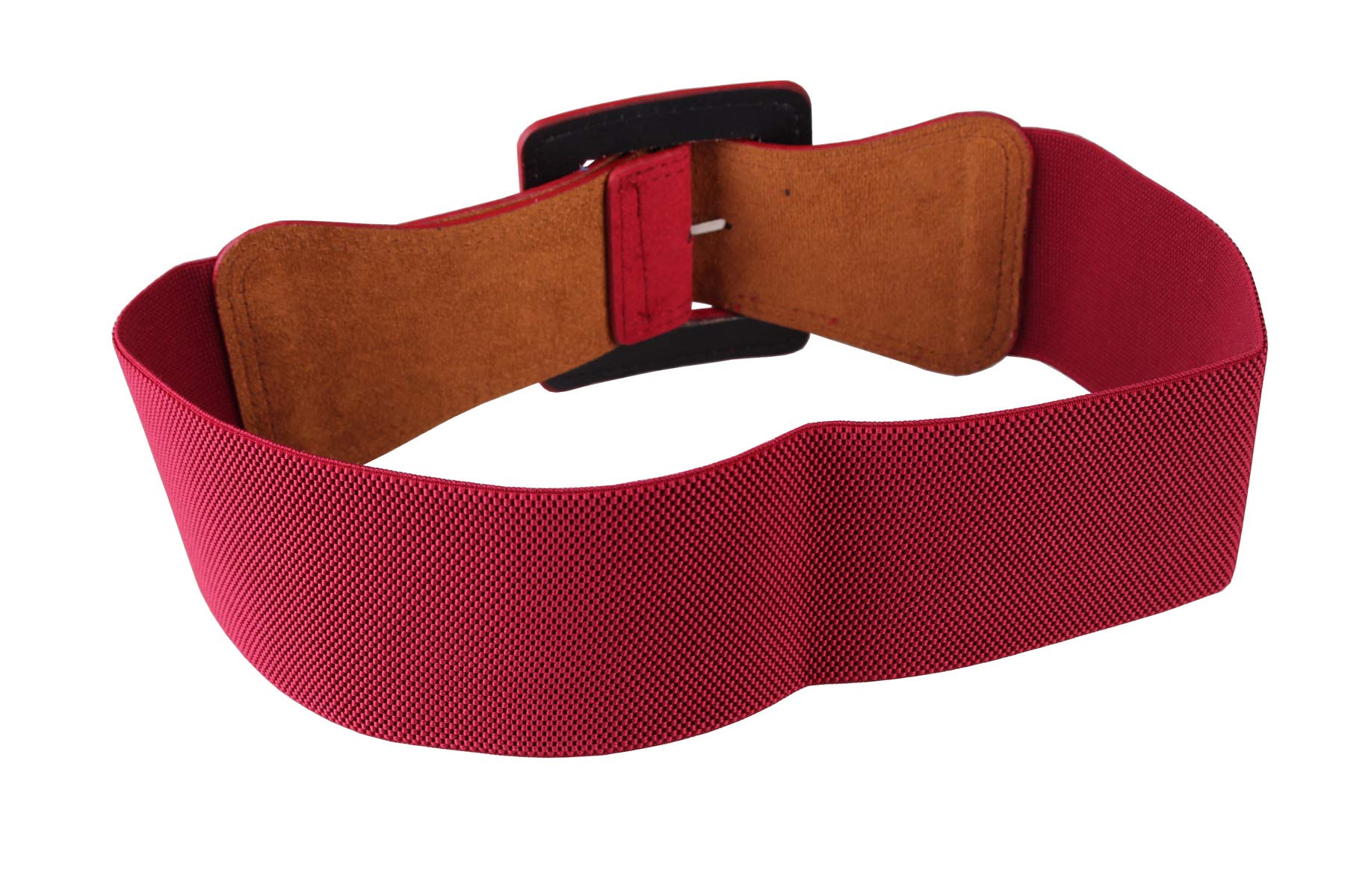 Aecibzo Women's Wide Elastic Waist Belt Waistband Plus Stretchy Cinch Belts (Fit waist 27"-33.5", Red)