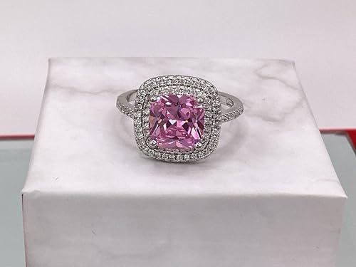 925 Sterling Silver Squer Rings for Women & Girls,Engagement Wedding Band Jewelry | Pink Cushion Cut Diamond Ring (10)