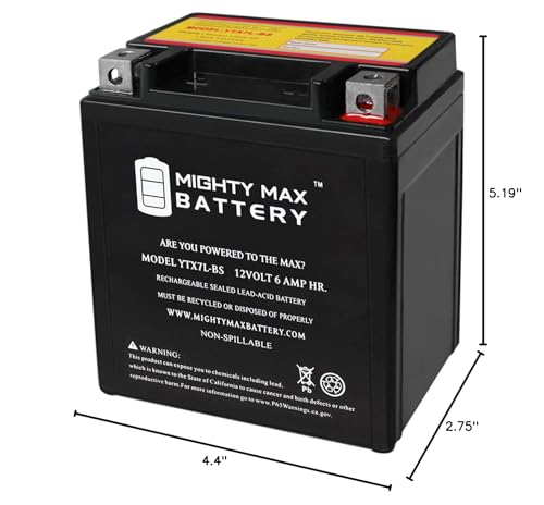 Mighty Max Battery YTX7L-BS 12V 6Ah Battery Replacement for HTX7L-BS, 44024 CTX7L-BS