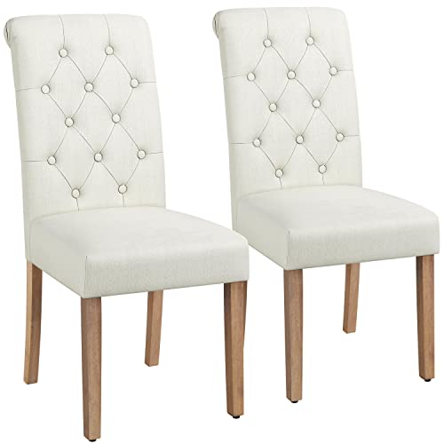 Yaheetech Tufted Dining Chairs Button Parsons Diner Chair Upholstered Fabric Dining Room Chairs with Solid Wood and Padded Seat Stylish Dining Chairs Kitchen Chairs Set of 2, Beige