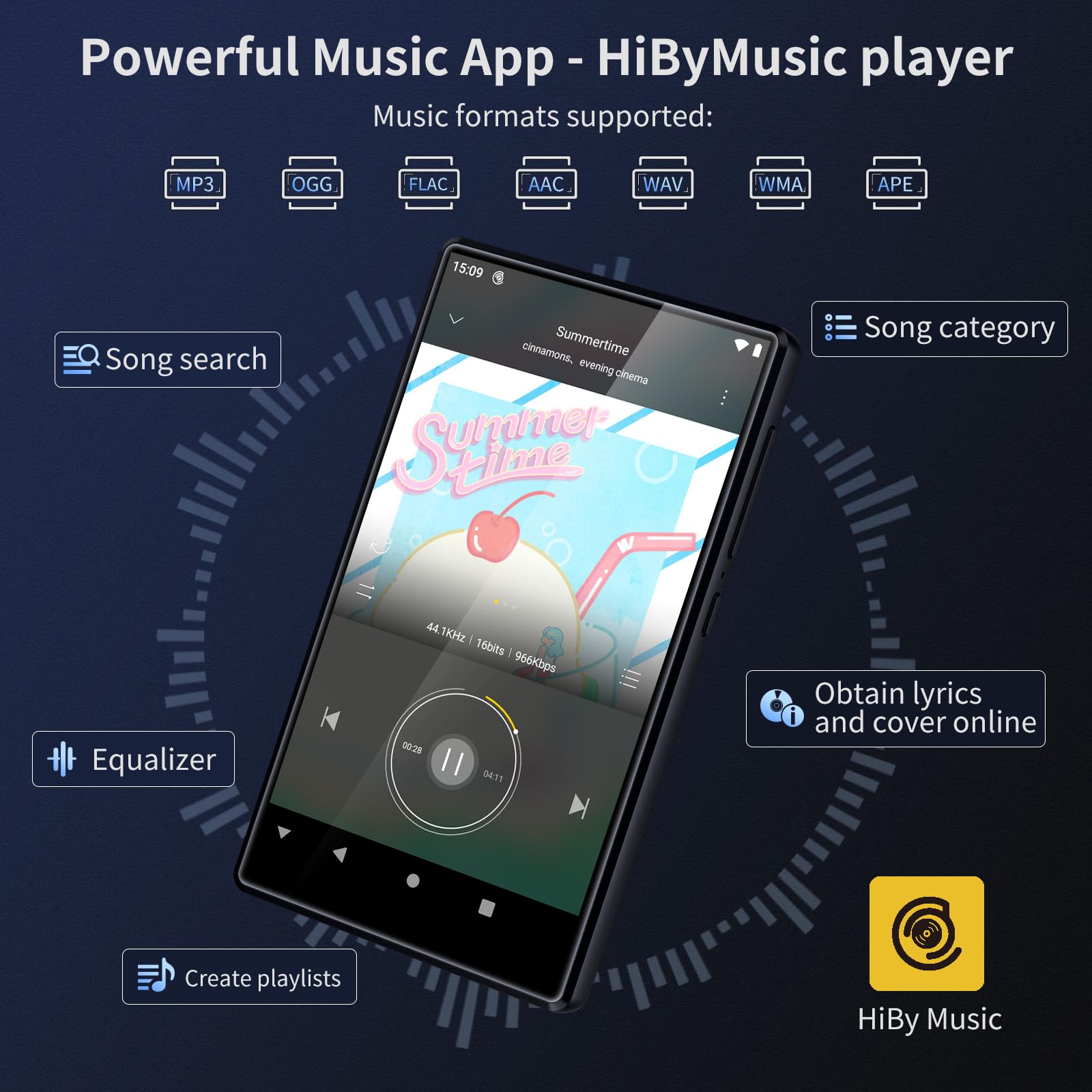 80GB MP3 Player with Bluetooth and WiFi, Android Streaming Music Player with Spotify, Amazon Music, Pandora, Audible, 4.7" Mp4 Music Player and WiFi with App, FM Radio for Kids, up to 512GB (Black)