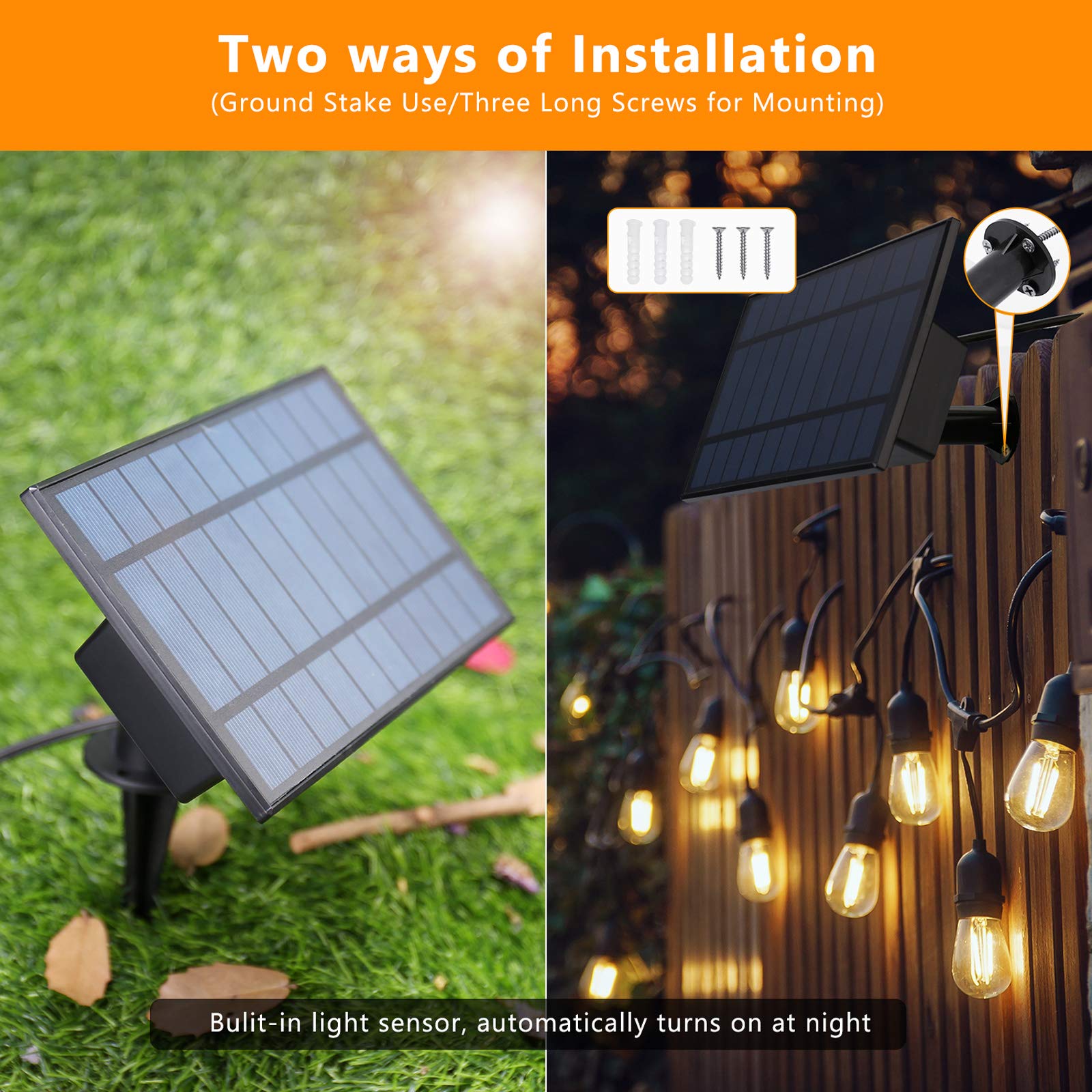 BrizLabs Outdoor Solar String Lights, 39ft Hanging Solar Patio Lights with 16 LED Shatterproof Bulbs, S14 Waterproof Solar String Lights 4 Modes for Patio Garden Backyard Gazebo Porch Balcony, 2700K