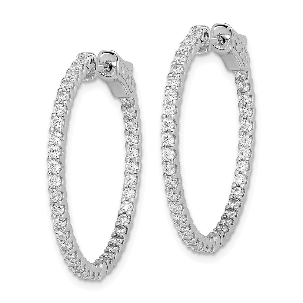 925 Sterling Silver 3.75mm Cubic Zirconia CZ Round Hinged Hoop Earrings