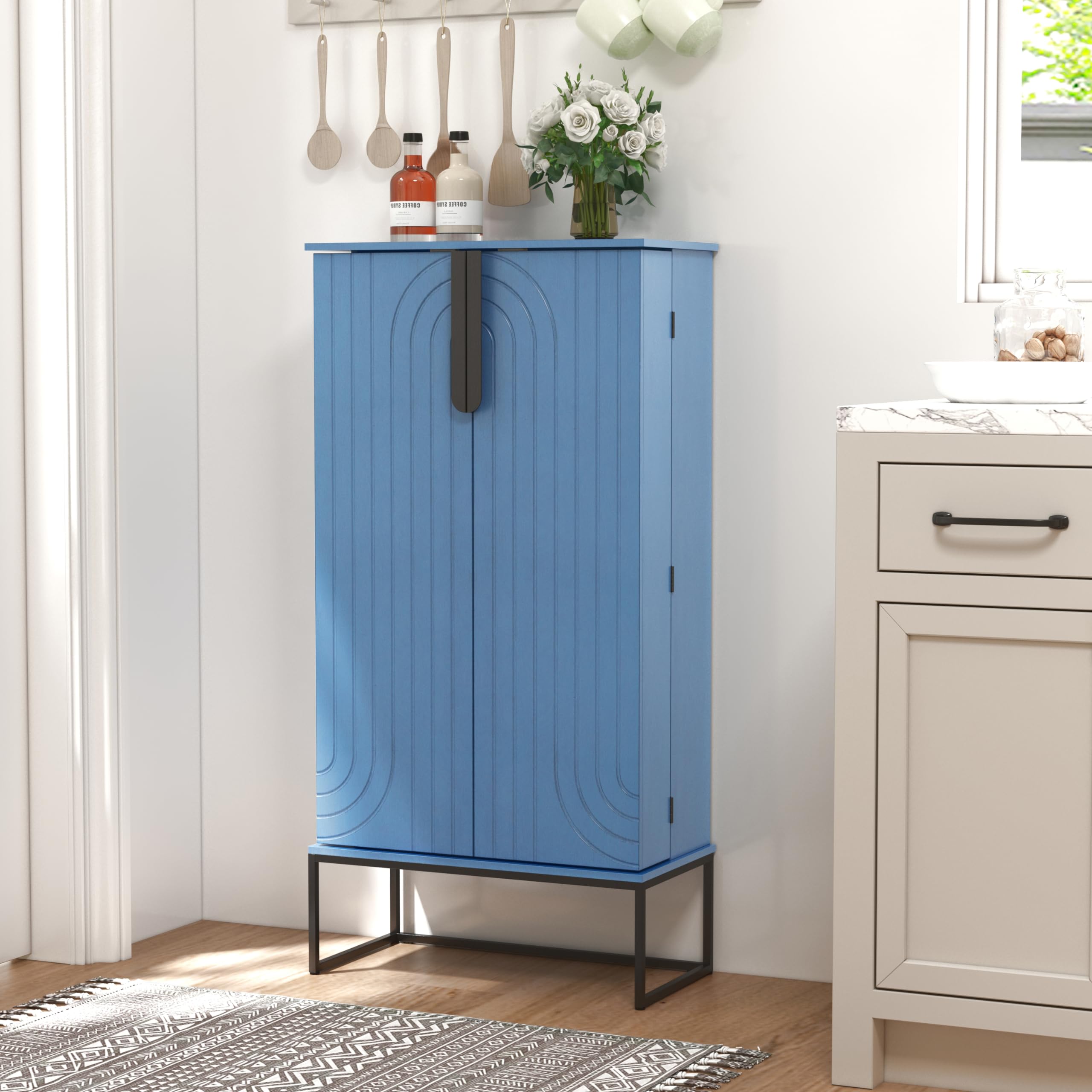 ARTPOWER 46" Blue Pantry Cabinets, Food Pantry Storage Cabinet with Adjustable Shelves,Large Storage Space for Kitchen,Blue