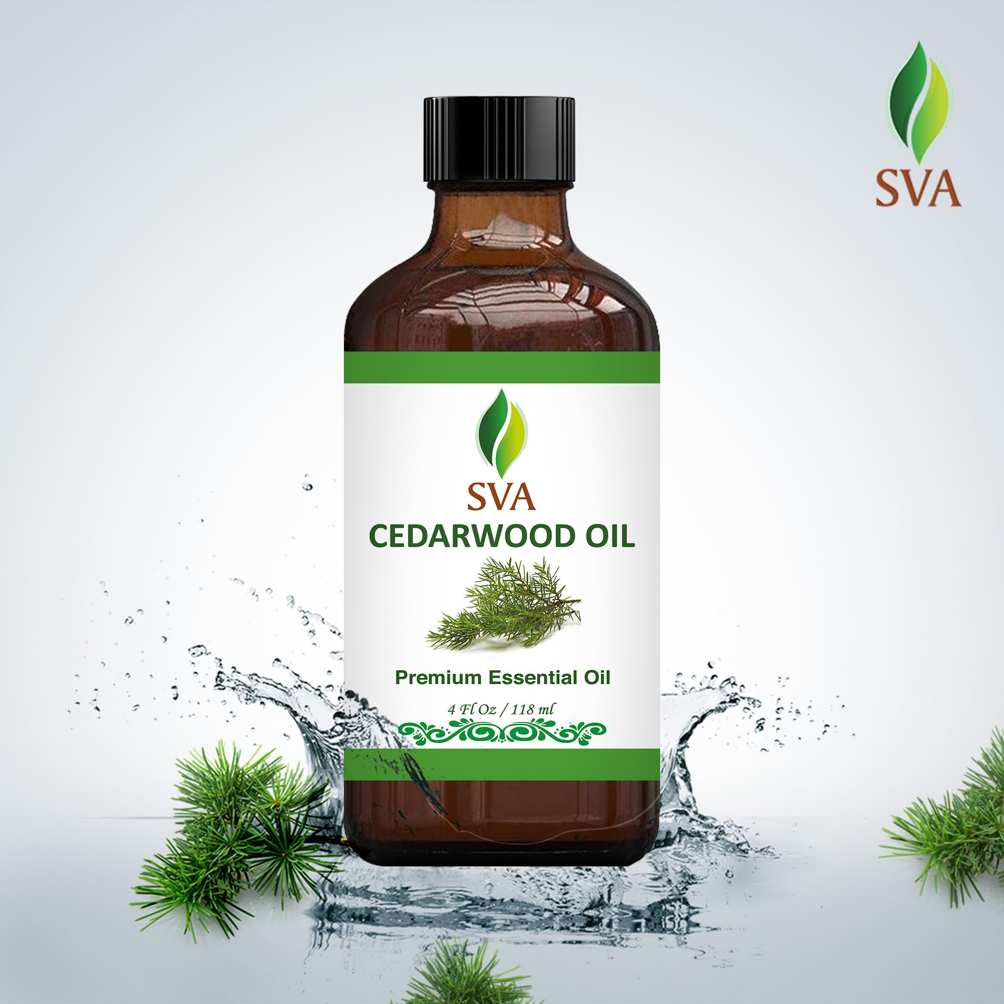SVA Cedarwood Essential Oil – 4 Fl Oz – 100% Natural Cedar Juniperus Mexicana Oil - for Diffuser, Hair Care, Face, Skin Care, Aromatherapy, Scalp and Body Massage, Soap and Candles – with Dropper