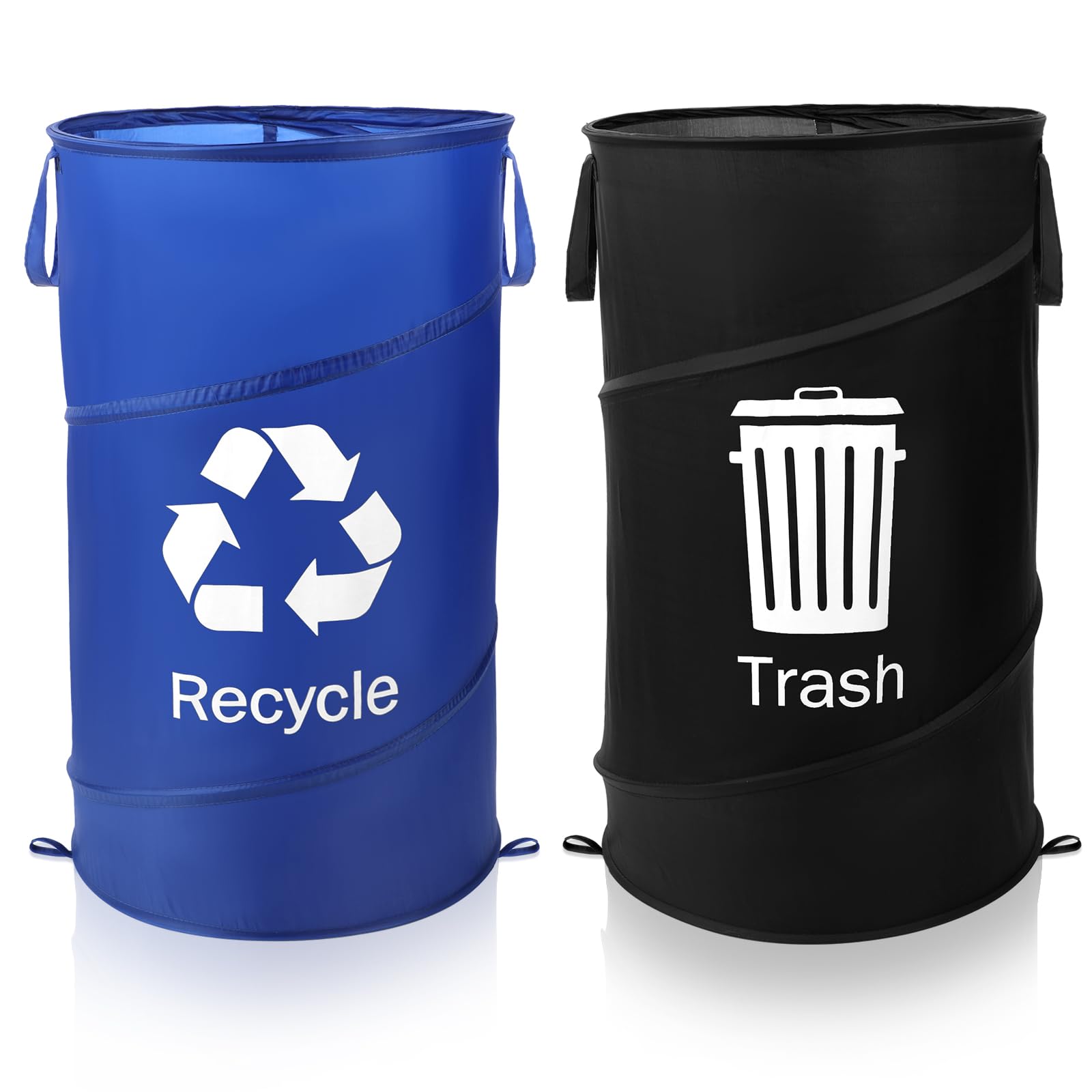 Umigy 2 Pcs 33 Gallon Pop up Trash and Recycling Container Collapsible Trash Can Camping Trash Can Travel Garbage Container Collapsible Trash Bin for Outdoor Indoor Yard Camping Party