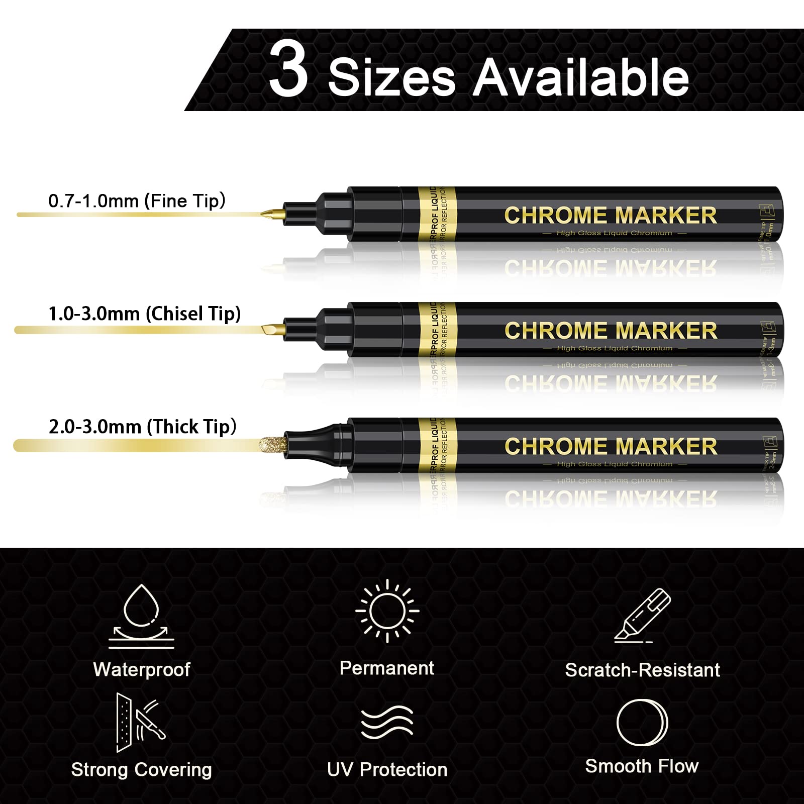 Artugn 6Pcs Oil-based Chrome Mirror Markers - Silver & Gold Permanent Metallic Markers for Model Painting, DIY Projects - Waterproof, Reflective Gloss Pens