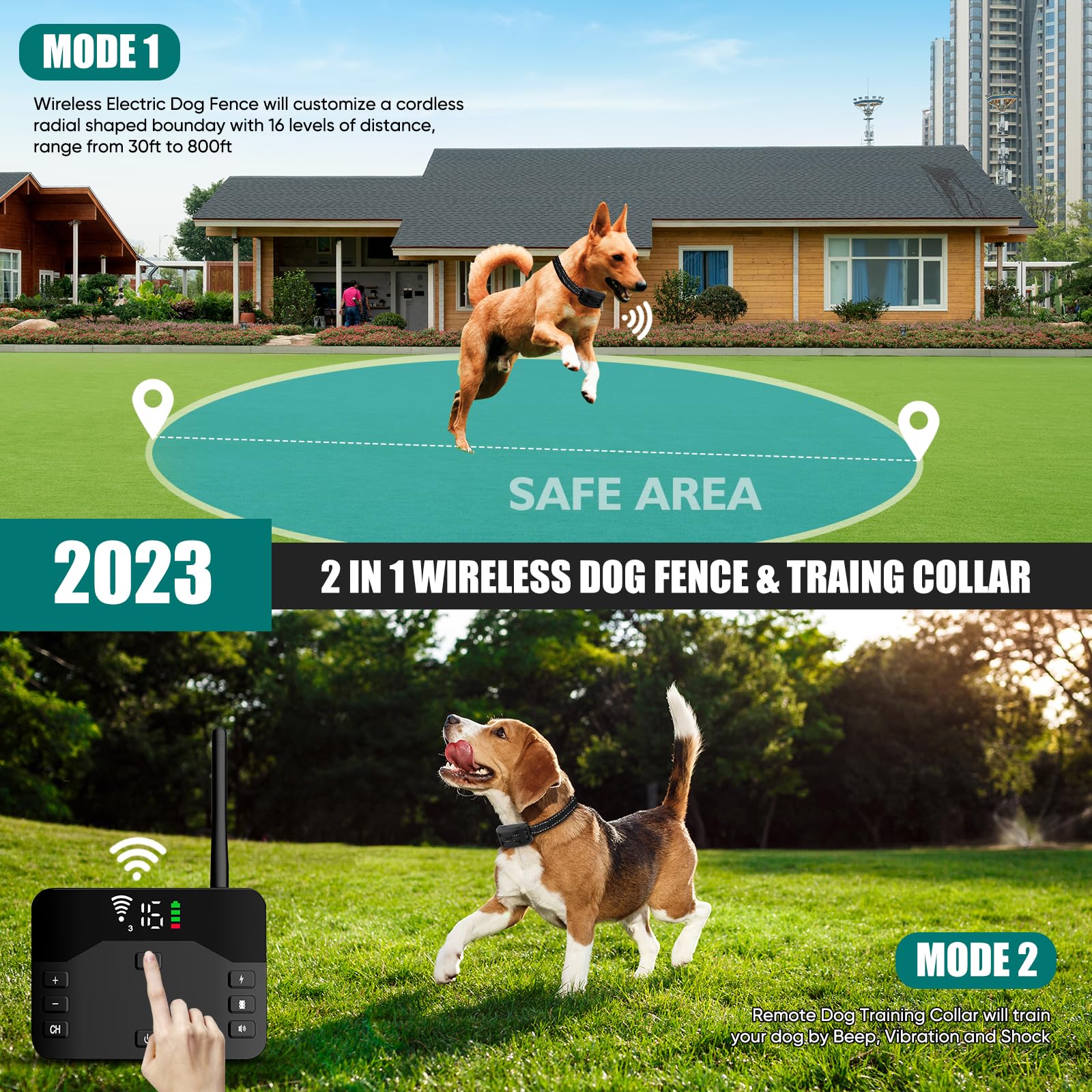 ABHY Electric Dog Fence, 2023 Wireless Dog Collar Fence System,Rechargeable Pet Containment System, Outdoor Remote Training Collar, Adjustable Shock Collar for Large and Medium Dogs