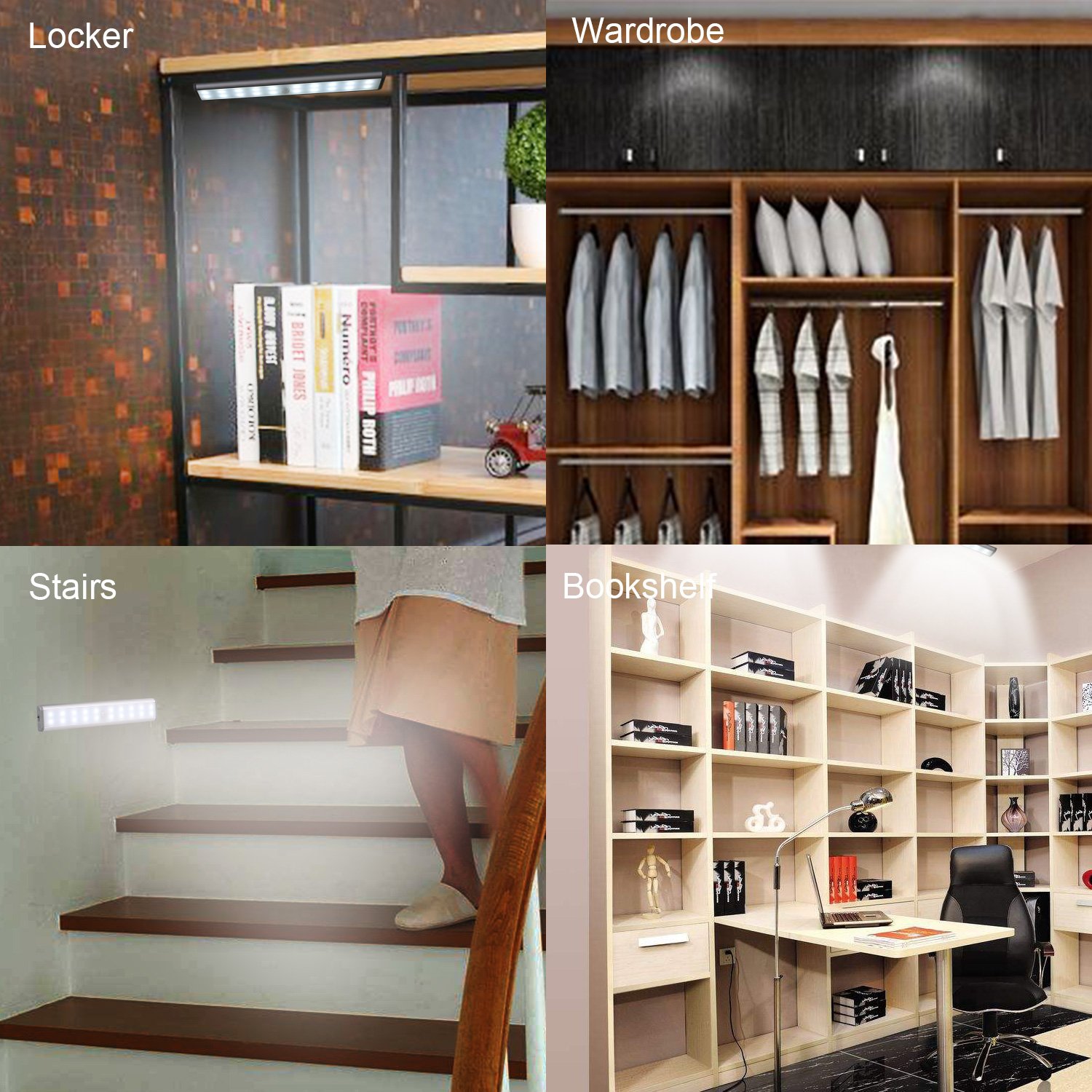 Stick-On Anywhere Portable Closet Lights Wireless 20 Led Under Cabinet Lighting Motion Sensor Activated Build in Rechargeable Battery Magnetic Little Safe Night Tap Light for Closet Cabinet (Silver)