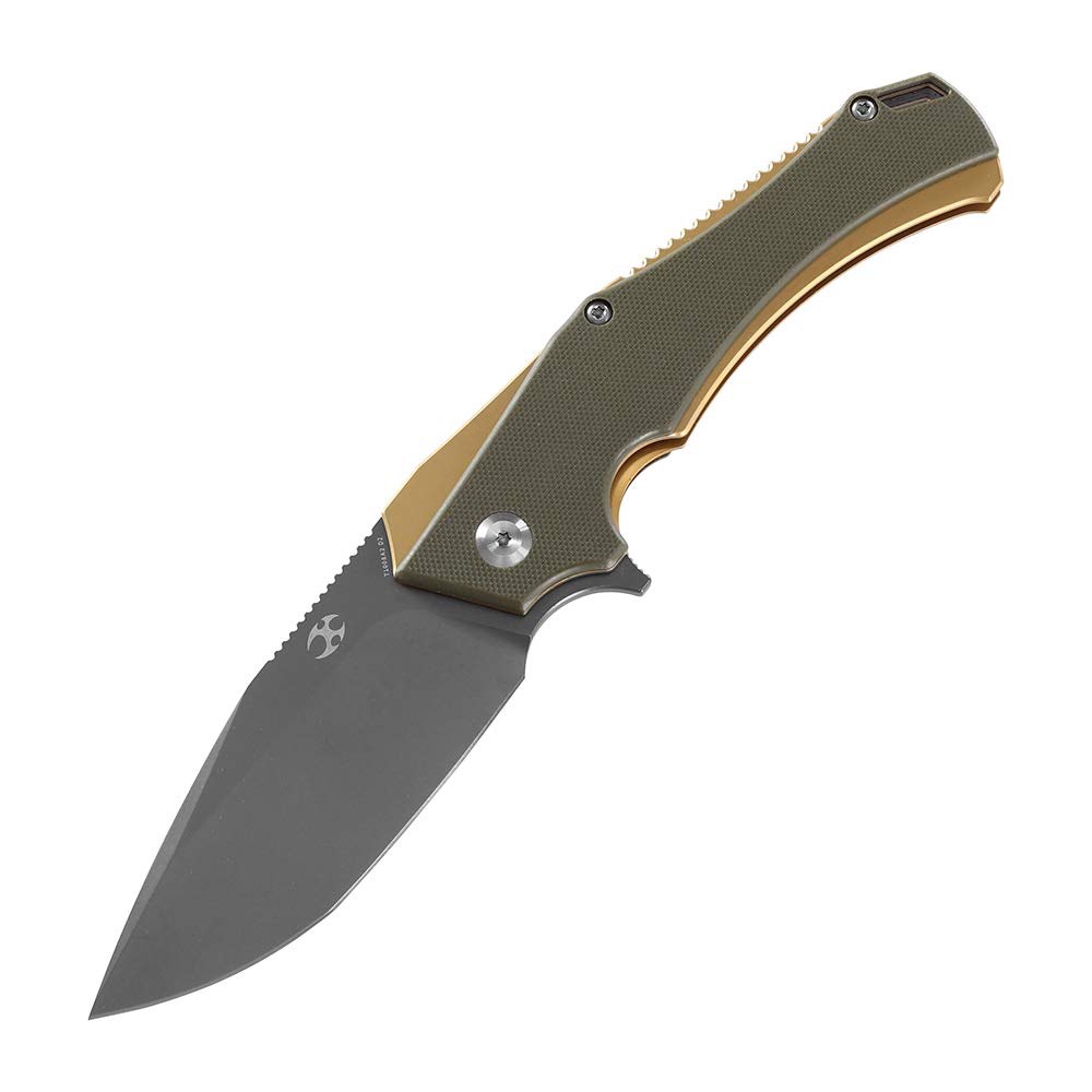 KANSEPT Outdoor Camping Pocket Knives Hellx 8.9in Folding Knife with 3.6in Black Stonewashed D2 Blade Purple G10 Handle Heavy Duty Pocket Tactical Knives for Men T1008A6