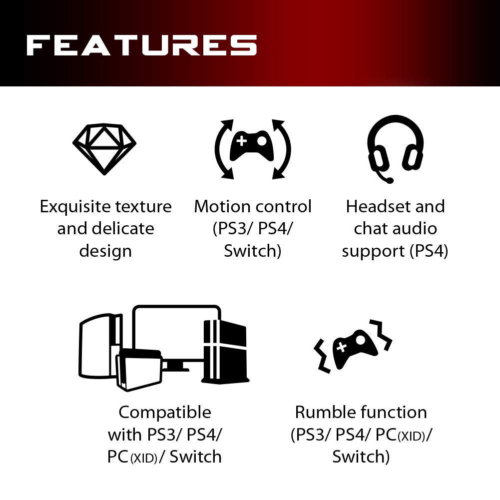 Brook Mars Wired Controller - Zero-Delay High Performance, For PS4 Gaming Controller, Gamepad with Touchpad for PS3 PS4 PC Switch, Support Motion Control,Gyro axis, Rumble function, Vibration