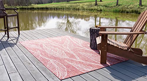 Unique Loom Outdoor Botanical Collection Area Rug - Leaf (5' 1" x 8' Rectangle, Rust Red/ Gray)