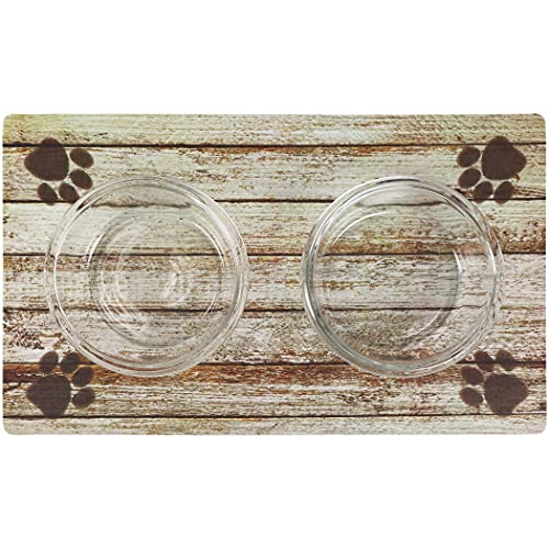 Drymate Pet Bowl Placemat, Dog & Cat Food Feeding Mat - Absorbent Fabric, Waterproof Backing, Slip-Resistant - Machine Washable/Durable (USA Made) (12” x 20”) (Distressed Wood Tan)