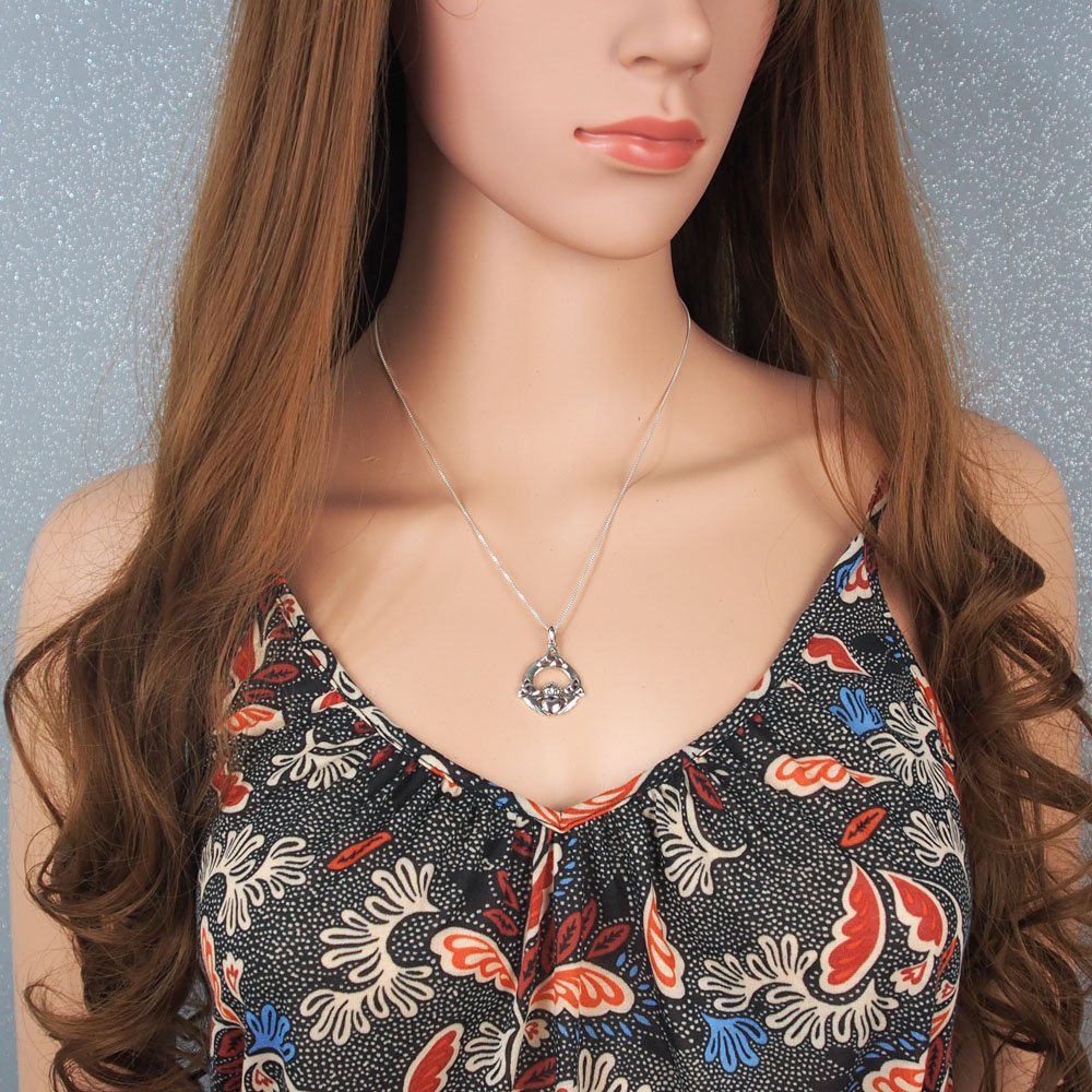 925 Sterling Silver Oxidized Irish Claddagh Friendship Celtic Knot Pendant Necklace, 18"