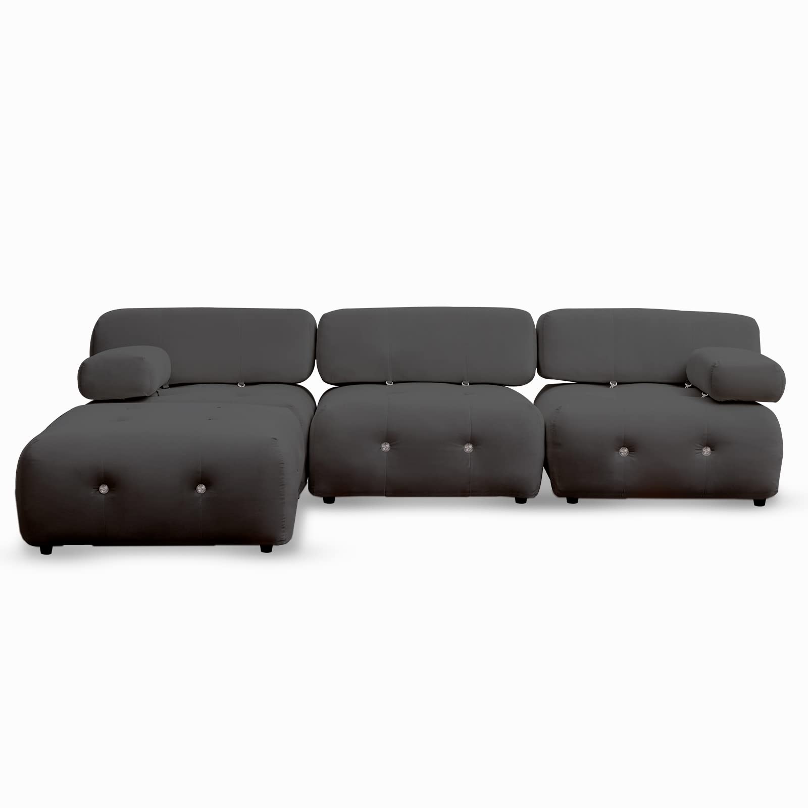 Mjkone Modular Sectional Sofa with Reversible Chaise, Velvet L Shaped Cloud Couch with Reversible Ottoman, 4 Seater Couch Button Tufted Designed, DIY Combination Sofa for Living Room, Dark Grey