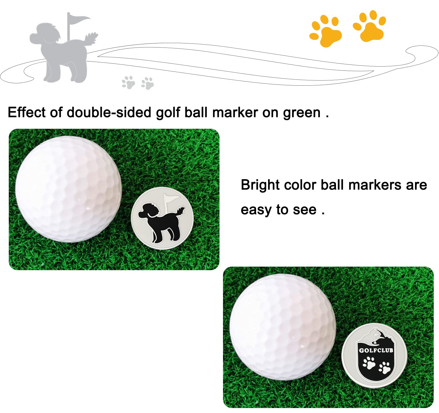 Adhere Golf Ball Markers Unique Double Side Enamel Logo with A Magnetic Hat Clips,a Good Gift for Dog Lover golfter (Cute Poodle White)