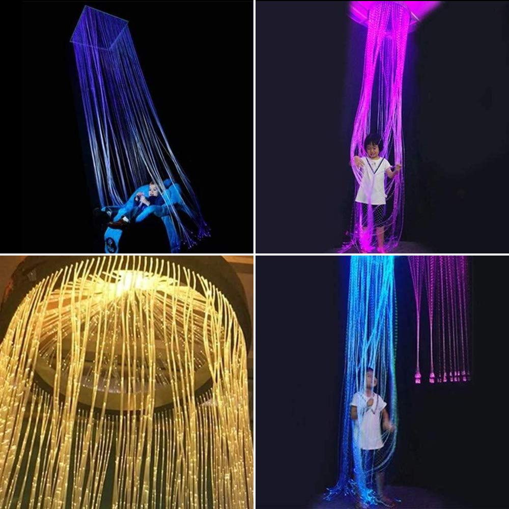 AMKI 6W RGBW Fiber Optic Curtain Light Kit, Bluetooth Waterfall Curtain Light for Window Kid Children Sensory Room Home Decoration with Flash Point Fiber Optic Cables 200strands 0.03in/0.75mm 6.5ft/2m