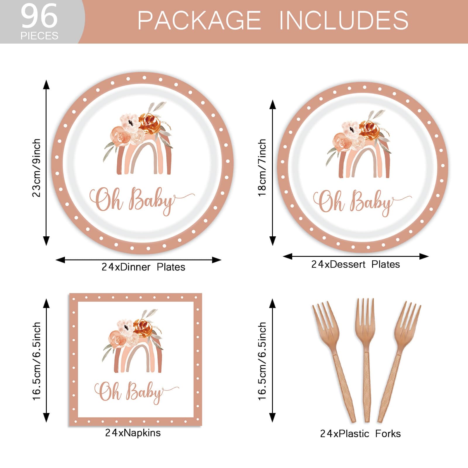 96 Pcs Boho Rainbow Party Paper Plates Napkins, Boho Wedding Baby Shower Girls Birthday Party Decorations Supplies Disposable Dinnerware Tableware Set Serves 24