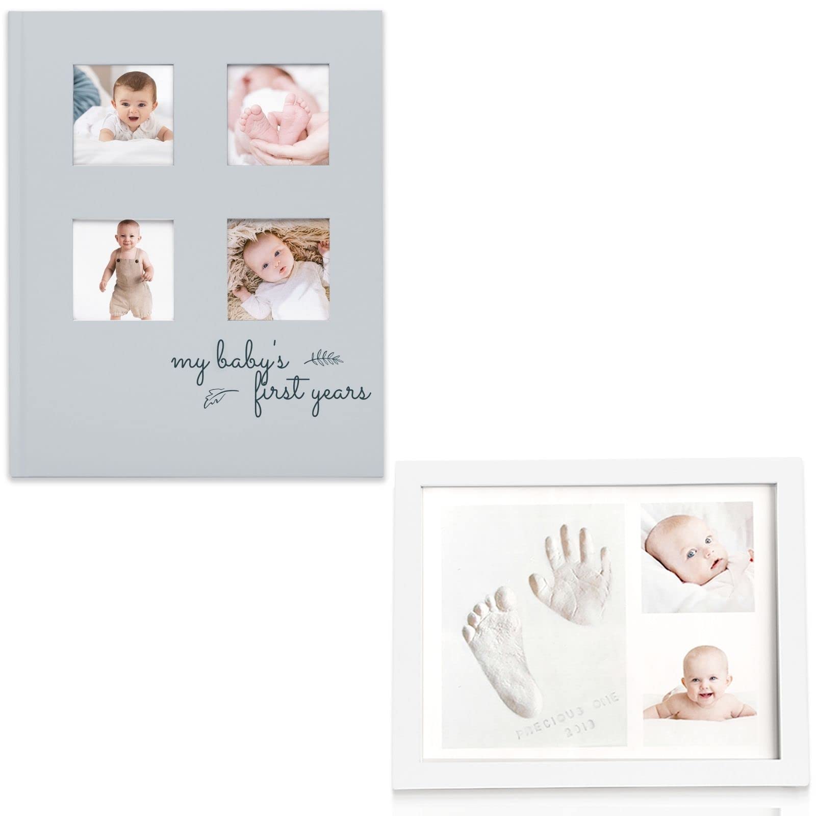 Baby Memory Book First 5 Years Journal And Baby Handprint Footprint Keepsake Kit Bundle - All Family, LGBT, Single Mom Dad, Adoptive - Baby Prints Photo Frame for Newborn