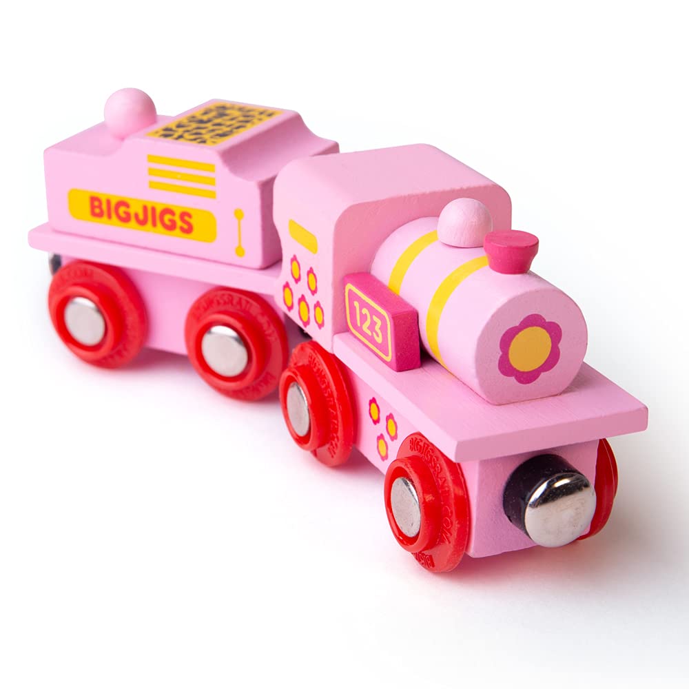 Bigjigs Rail Pink 123 Engine - Other Major Wooden Rail Brands are Compatible