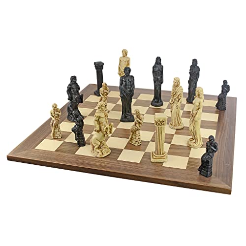 Design Toscano Gods of Greek Mythology Complete Chess Set, 6 Inch, 16 Pieces and Board, Two Tone Stone