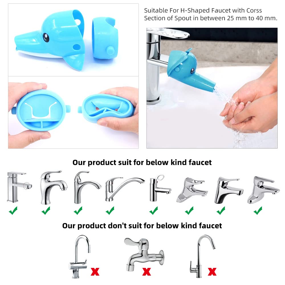 Rustark 3Pcs Cartoon Faucet Extender Sink Handle Extender for Toddler, Baby, Children Safe and Fun Hand-Washing Solution (Set of 3, Yellow Duck, Pink Elephant, Blue Dolphin)