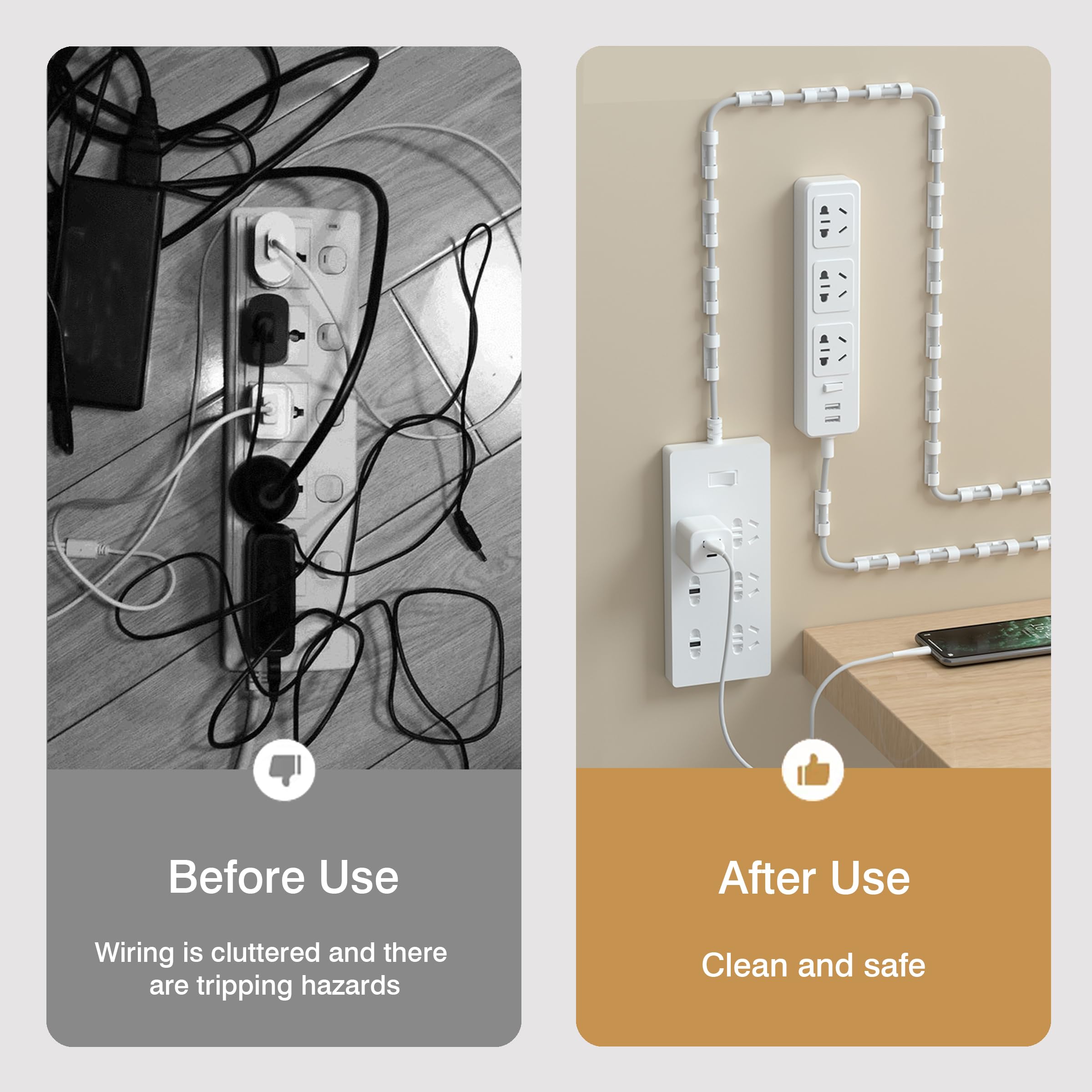 Adhesive Punch-Free Socket Holder, 10Pcs Power Stirp Holder and 40Pcs Cable Clips Kit, Self-Adhesive Power Strip Holder Wall Mount-Space-Saving and Easy to Install