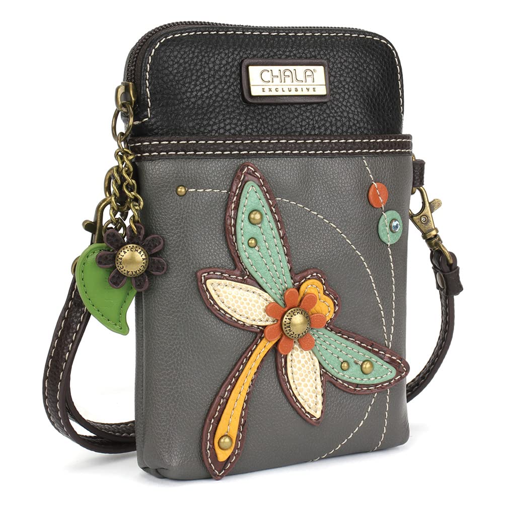 CHALA Crossbody Cell Phone Purse-Women Canvas Multicolor Handbag with Adjustable Strap - Special Edition - Dragonfly - gray