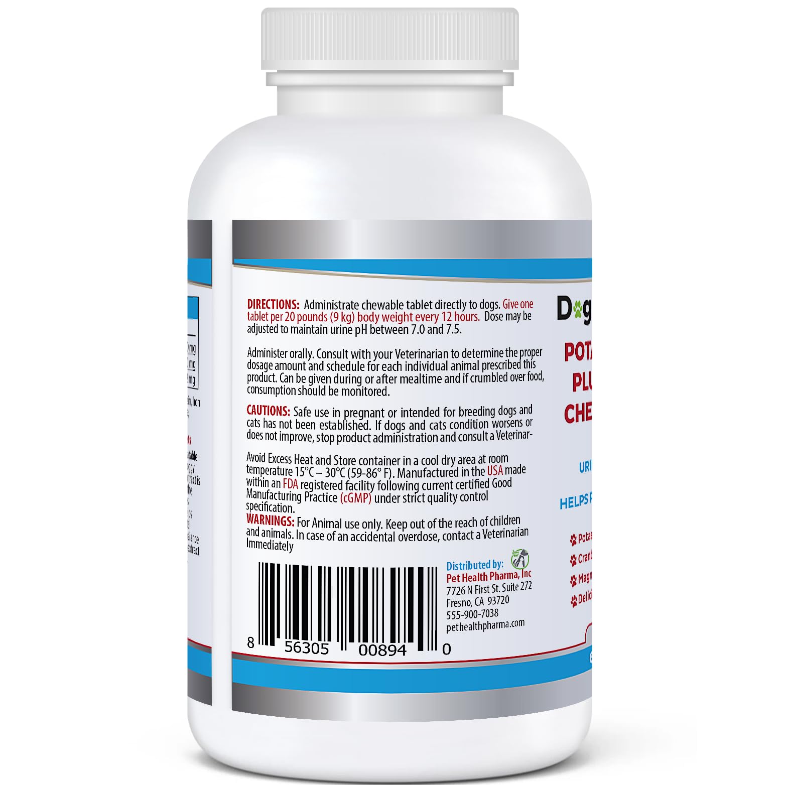 Potassium Citrate Plus Cranberry with Magnesium Supplement for Dogs (60 Tablets) - Urinary Tract Support - Helps Deter Formation of Calcium Oxalate Stones-Deters Bladder & Kidney Stones(Made in U.S.A)