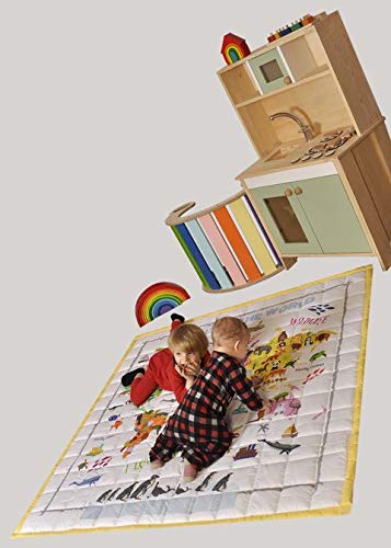 Baby Play Mat, Animals of The World, 60x60 Inches 100% Cotton Machine Washable