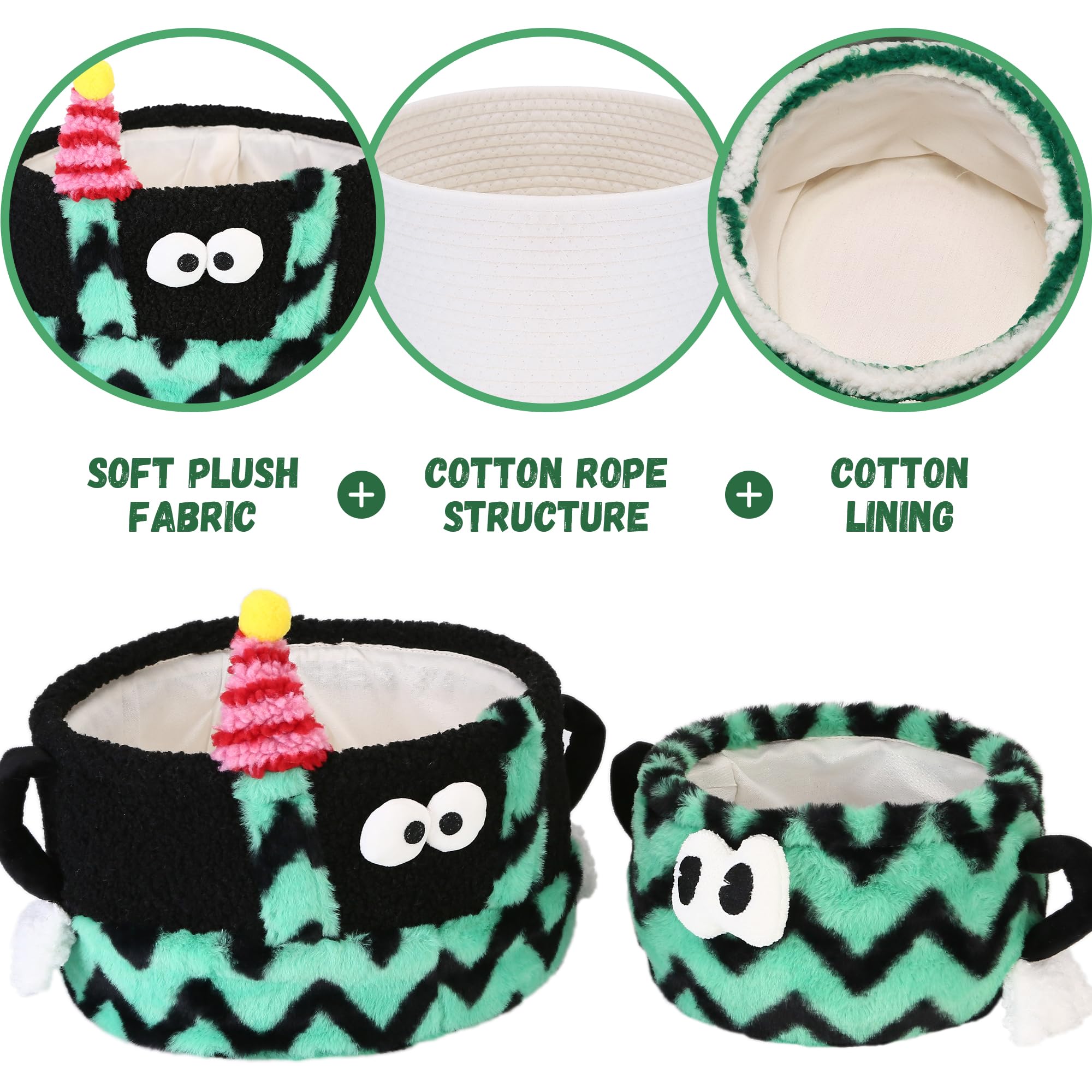 Sea Team 2-Pack Little Monster Storage Baskets, Round Fabric Storage Bins, Shelf Basket, Closet Organizers for Kid’s Room, Violet