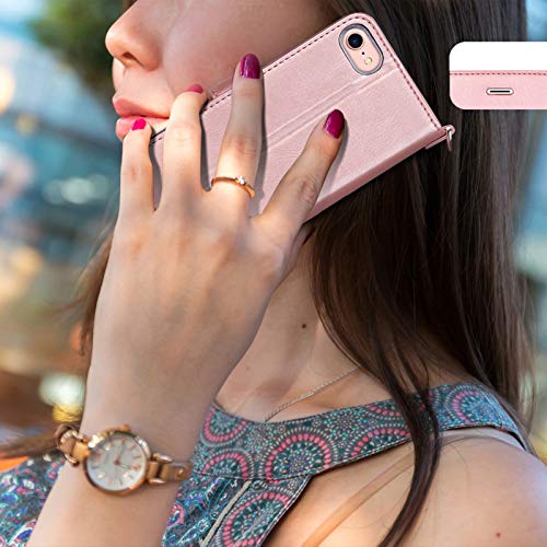 FYY Designed for iPhone SE Case 2022 (3rd Gen) / 2020 (2nd Gen) / 7 / 8 , Luxury PU Leather Wallet Phone Case with Card Holder Flip Kickstand Cover Rose Gold
