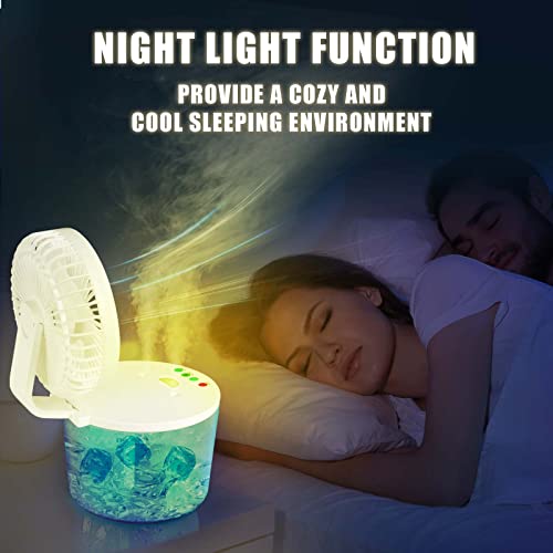 Desk Fan Rechargeable Portable Foldable Fan, Evaporative Mini Personal Air Conditioner with 3 Speeds 3L Water Tank, Air Cooler with Aromatherapy and Night Light for Home, Office and Outdoor
