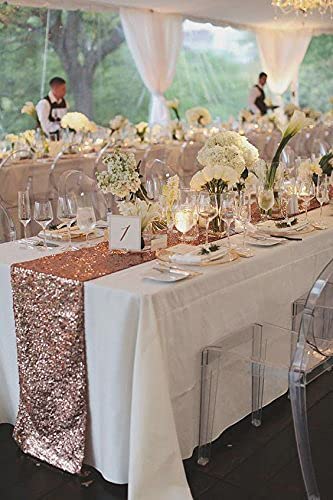 Sequin Table Runners Rose Gold- 12 X 108 Inch Glitter Rose Gold Table Runner-Rose Gold Party Supplies Fabric Decorations for Holiday Wedding Birthday