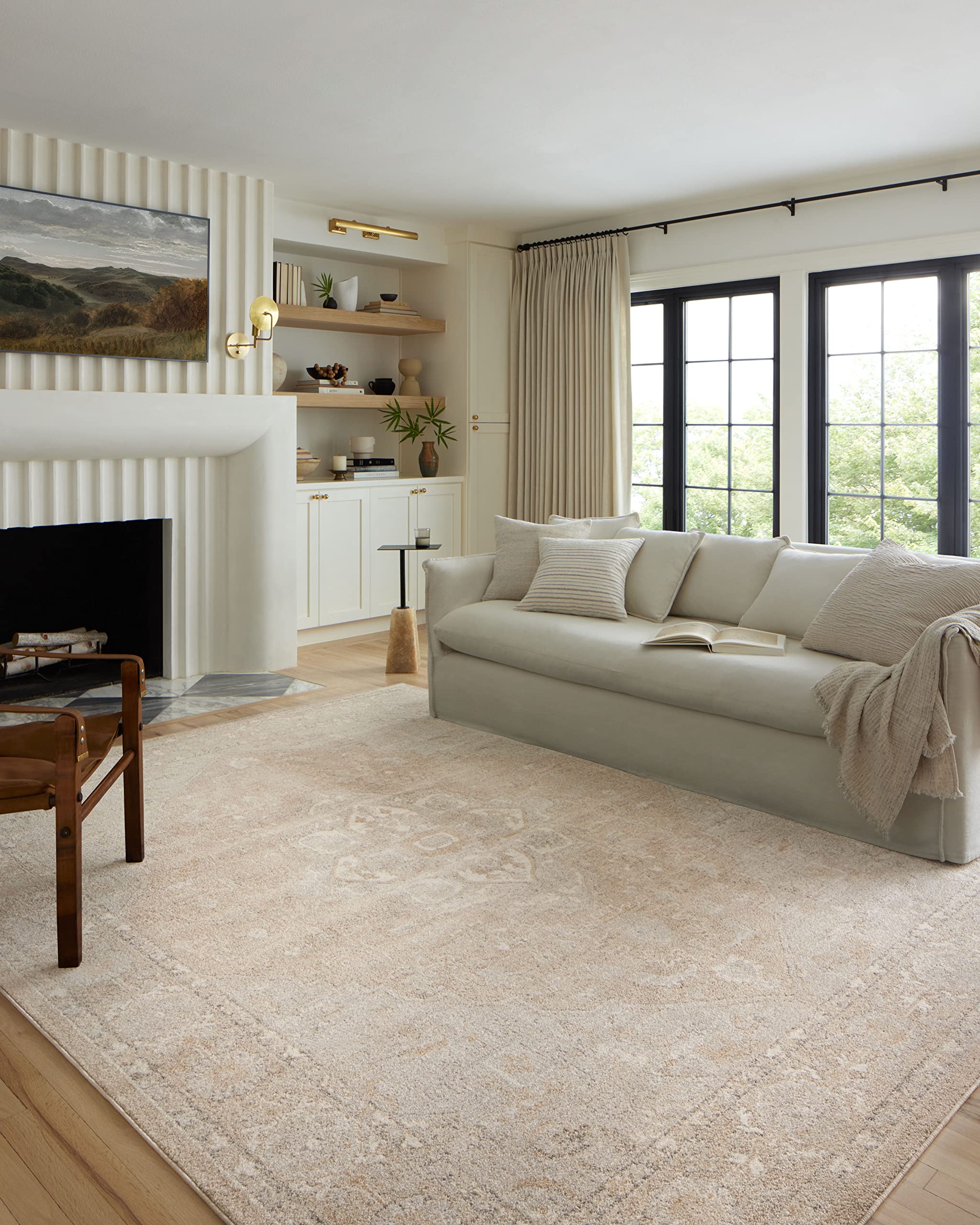 Loloi Odette Collection 6'-7" x 9'-6" Area Rug in Beige/Silver - Designer Long Runner Rug, Neutral Runner Rug for Hallways & Entryways, High-Traffic Area Rug