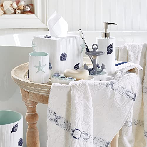 Destinations Sea Shell Waste Basket Trash Can for Bathroom Bath Accessory Coastal Theme Nautical Beach House Ocean, Blue