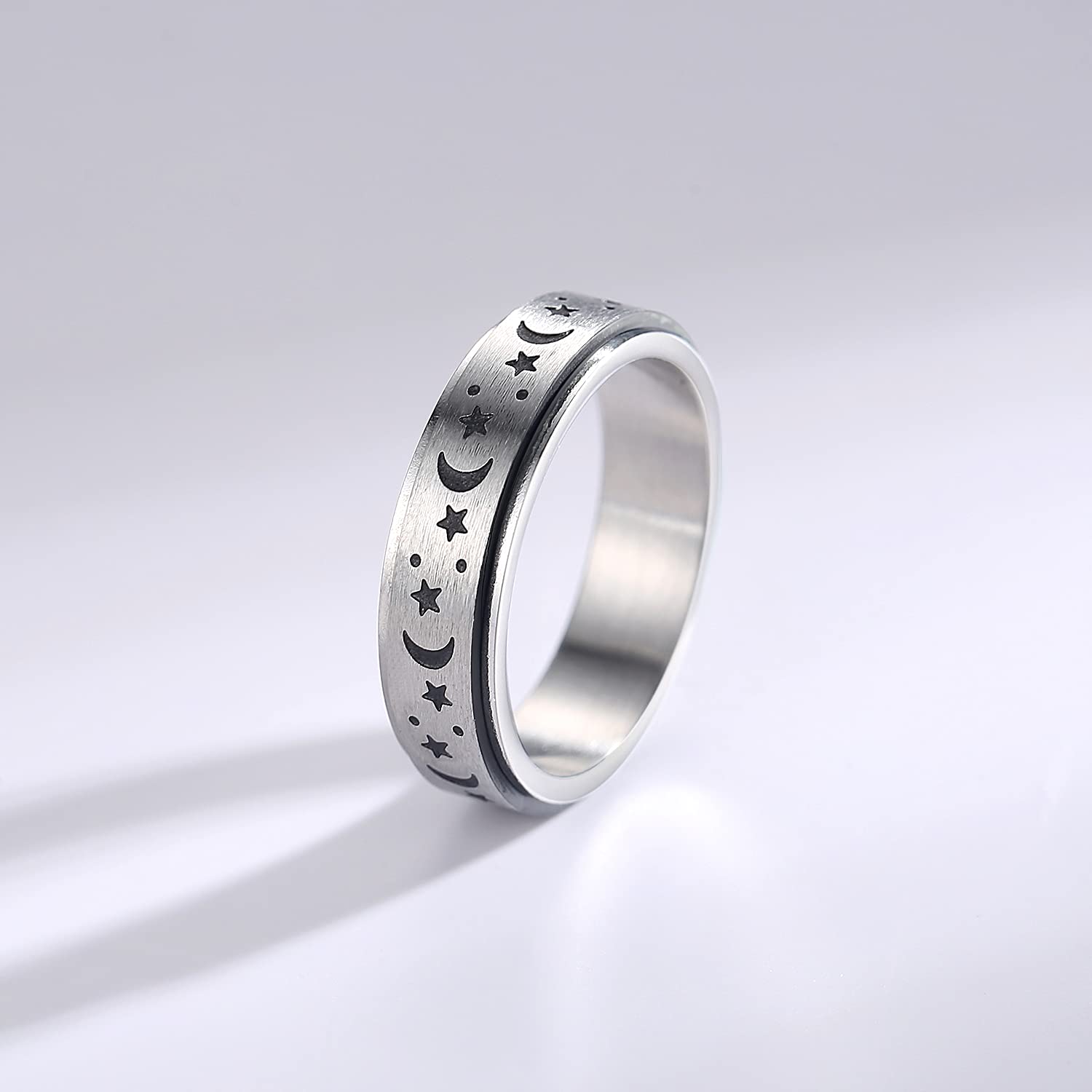 ALEXTINA Anxiety Ring for Women Fidget Ring Moon Star Ring Anti Anxiety Spinner Ring Spinning Ring for Anxiety Stress Relief Gift, Size 11