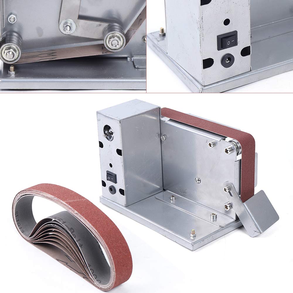 Belt Sanding Grinder Machine 795 Motor Model Mini Belt Sander Knife Sharpener Electric Sanding Belt Machine Mini Belt Sander Polisher 4500~9000rpm for Woodworking, Metal Working, Knife Making
