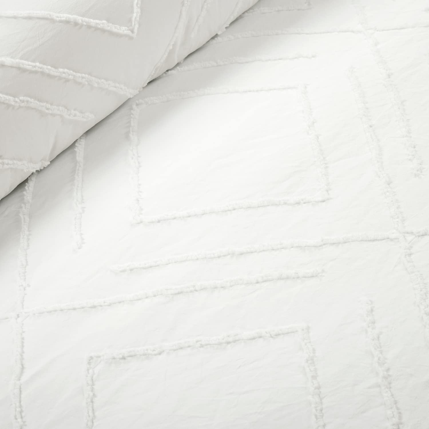 Lush Decor Diamond Clip Jacquard Duvet Cover 3 Piece Set, King, White