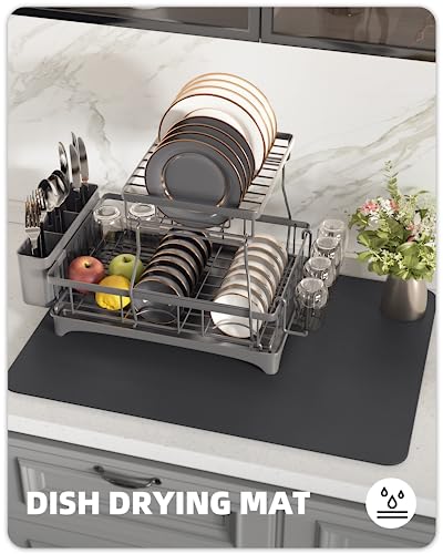 Dish Drying Mat for Kitchen Counter - Color G Hide Stain Absorbent Dish Rack Mat - Rubber Backing, Heat Resistant, Quick Dry, Easy Clean - 12"x19" Small Black Coffee Bar Mat Drying Matt