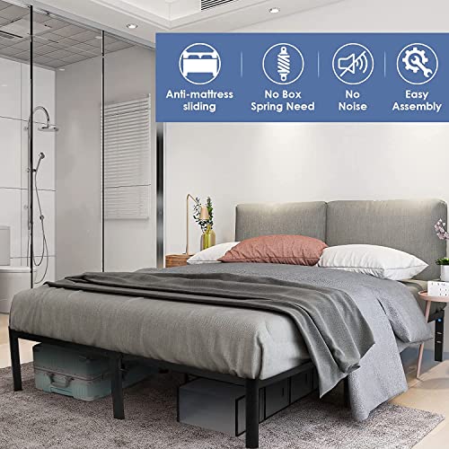 Devo Queen Bed Frame 14 Inch Heavy Duty Metal Platform Beds No Box Spring Needed with Sturdy Steal Slats Mattress Foundation Support Up to 3000 lbs, Easy Assembly, Noise Free,81x61inch, Black