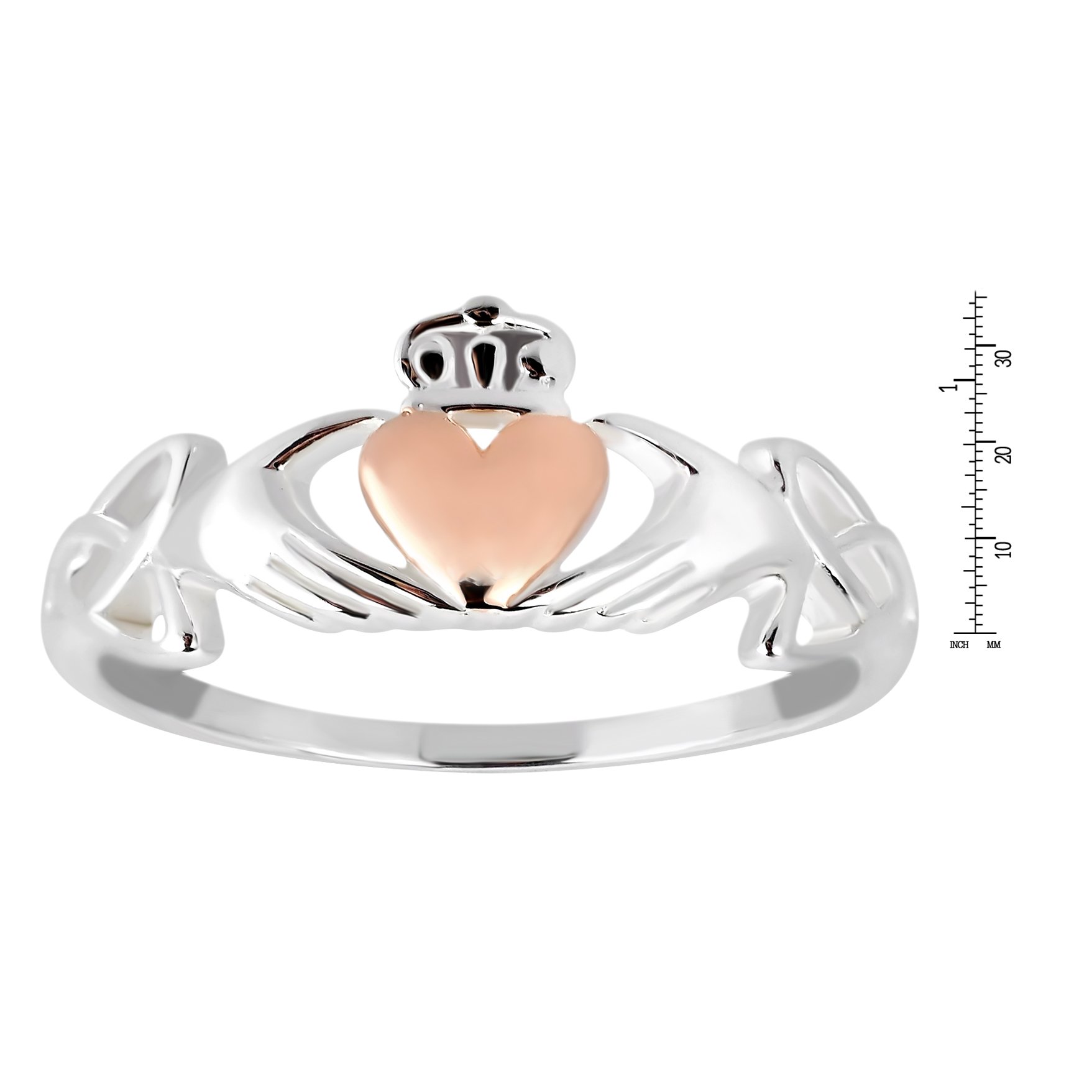 AeraVida Celtic Claddagh Love Heart Rose Gold Over Silver Ring (7)